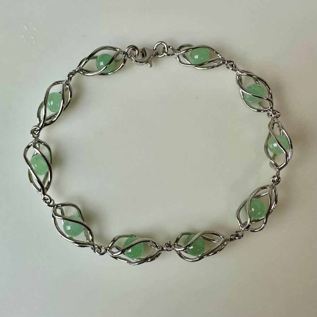 Sterling Caged Jade Bead Link Bracelet (7.5") – Main Street Estate Sales