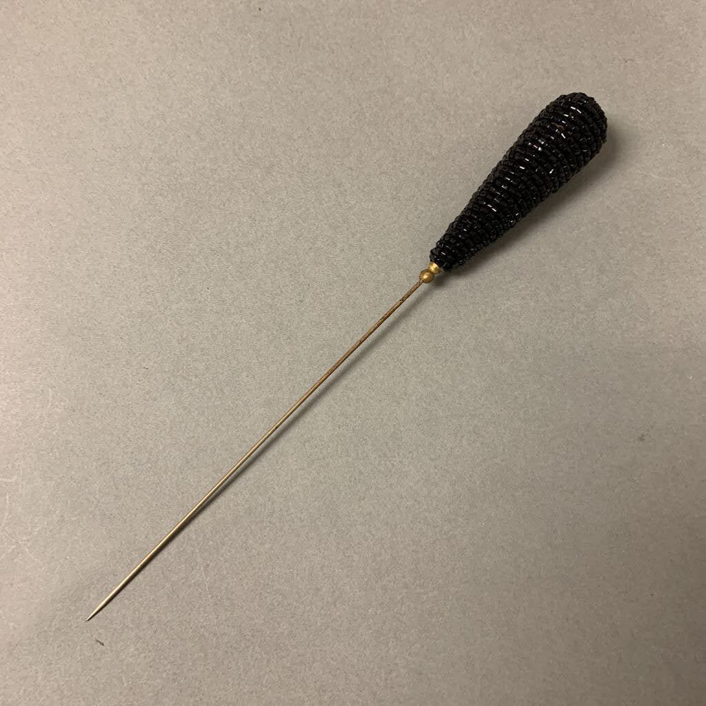 Antique Victorian Black Beaded Hat Pin (7.5